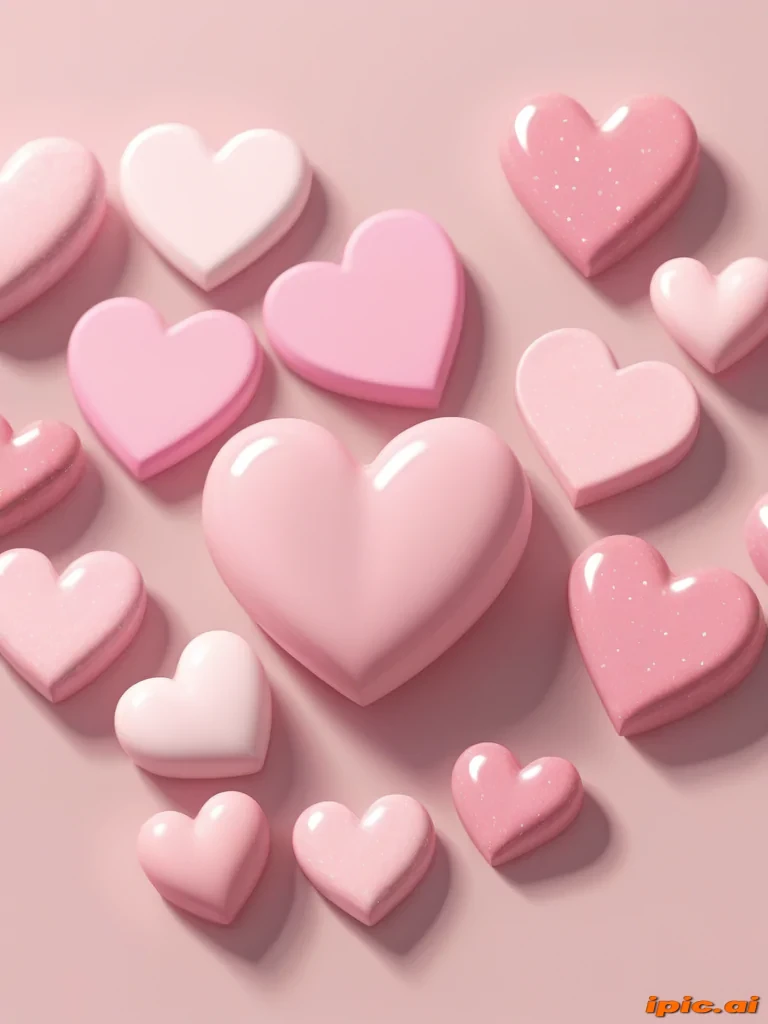 A Collection of Colorful Heart-Shaped Candies on a Soft Pink Background.