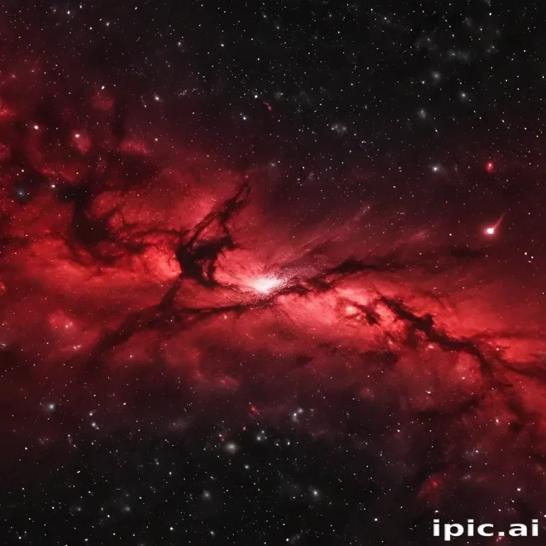 Stunning Cosmic Landscape: A Vivid Red Nebula Illuminating the Night Sky