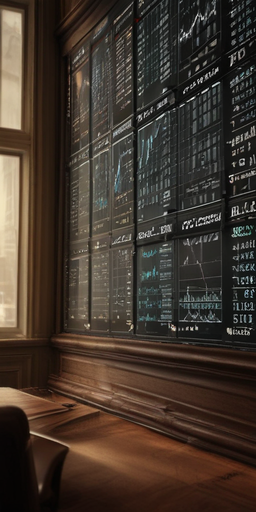 High-Tech Trading Room with Multiple Digital Stock Market Displays and Data