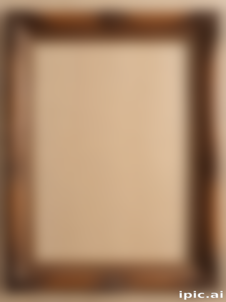 Empty Picture Frame with Simple Brown Wood Design on Neutral Background