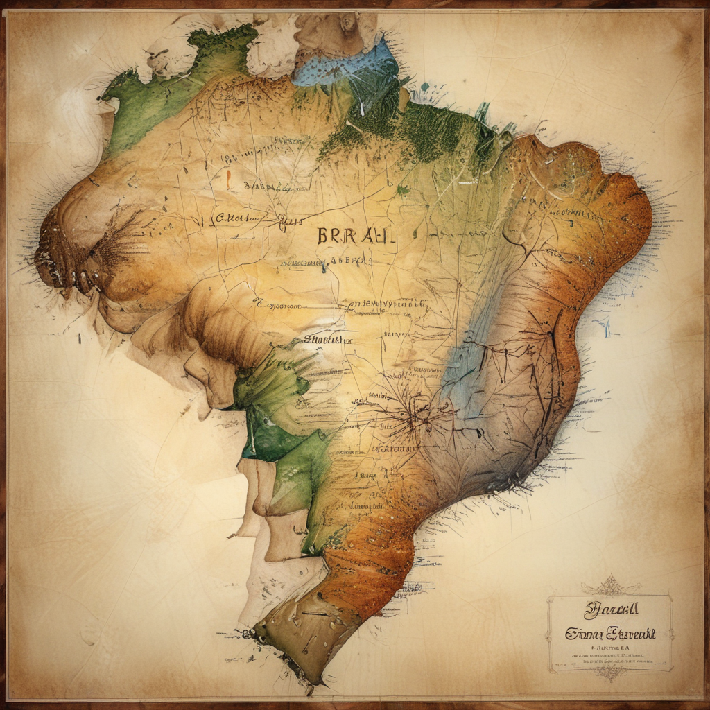 Historical Map of Brazil Featuring Detailed Topography and Geographic ...