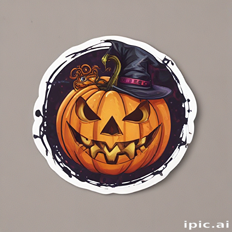 Spooky Jack-O'-Lantern with a Witch's Hat for Halloween Festivities