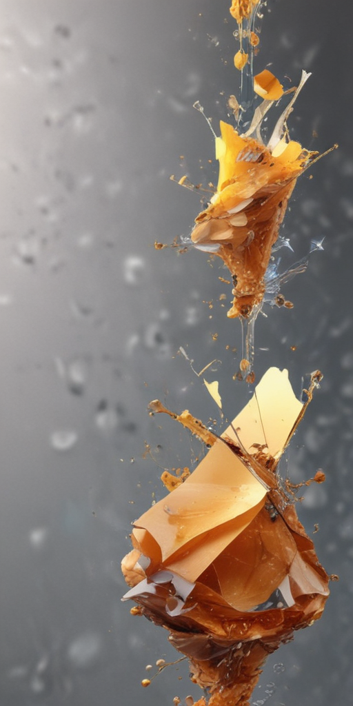 Dynamic Explosion of Colorful Liquid and Shattered Objects in Motion