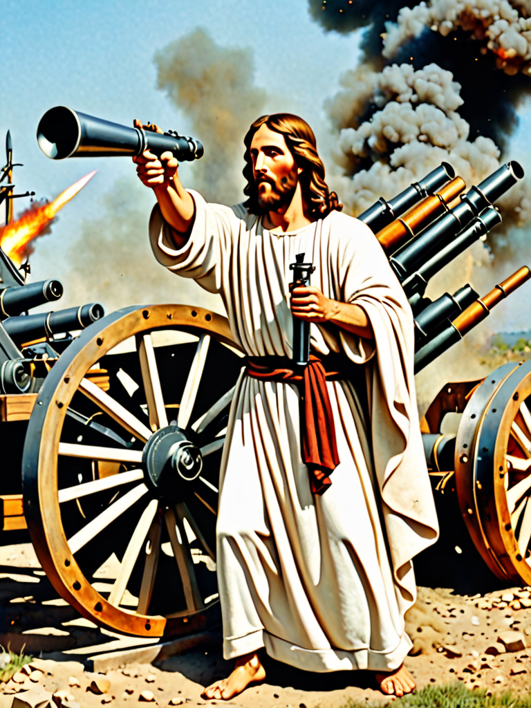 jesus in war firing artillery