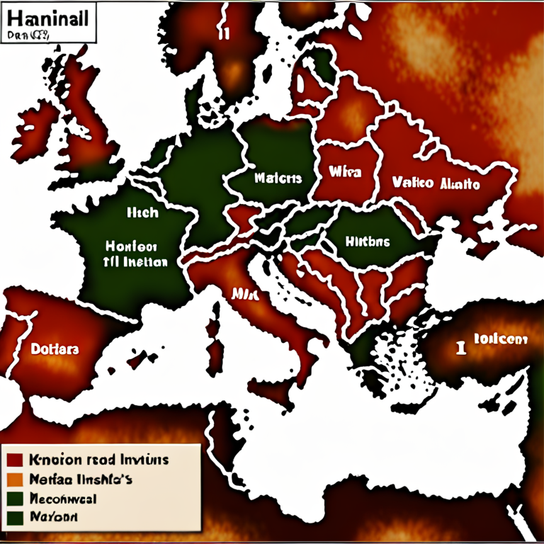 the map of the Hannibal's road to the invasion of Rome