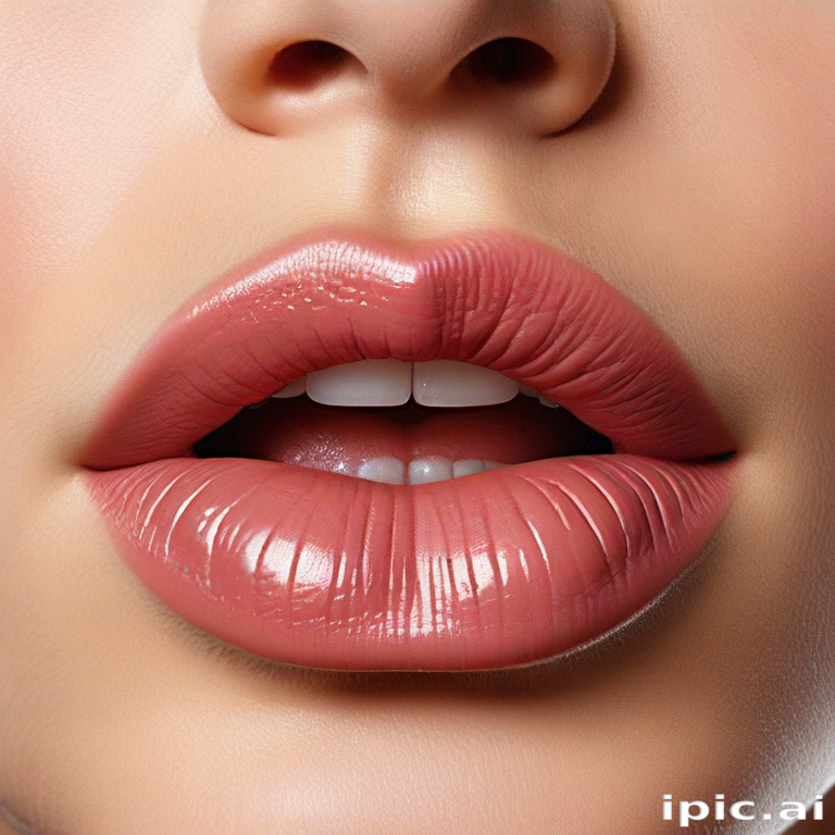 Close-Up of Glossy Lips with a Natural Rose Color and Shine