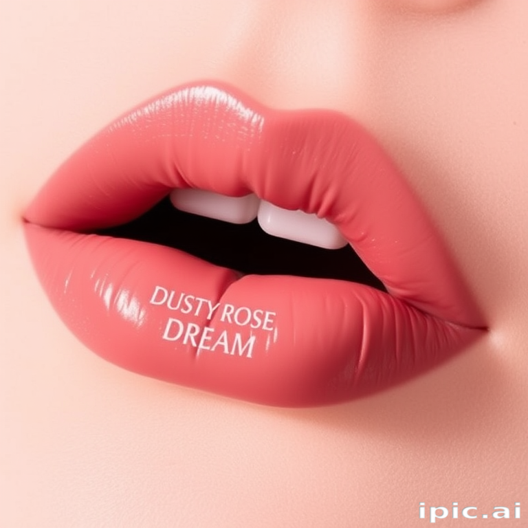 Elegant Close-Up of Soft Dusty Rose Lips with Dreamy Gloss Finish