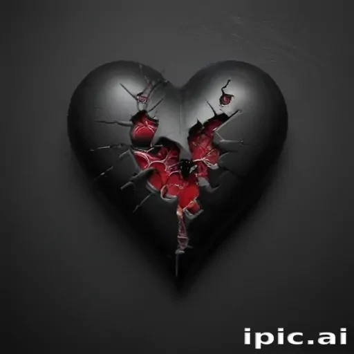 Broken Heart Revealing Deep Red Color Beneath a Dark Surface