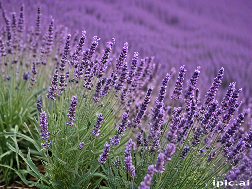 Beautiful Lavender Fields in Full Bloom Under a Clear Blue Sky