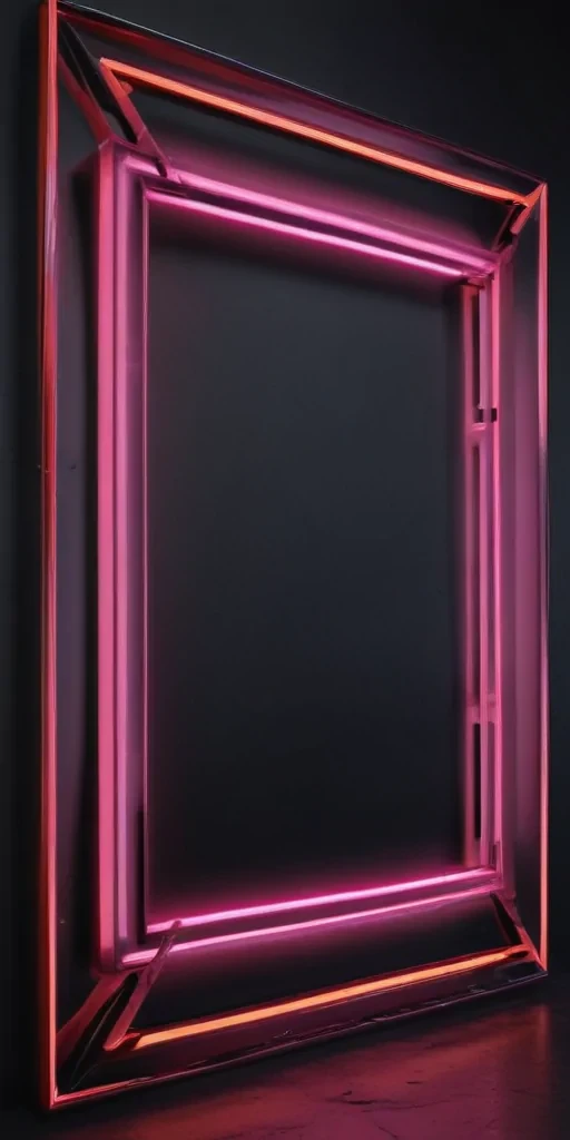 Illuminated Neon Frame Casting Vibrant Pink Light Against Dark Wall
