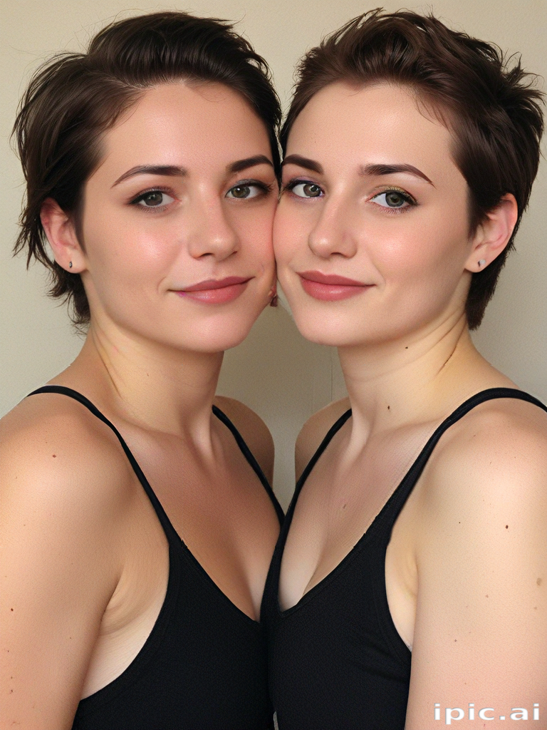 Two Identical Twins Smiling Together in Coordinated Black Outfits