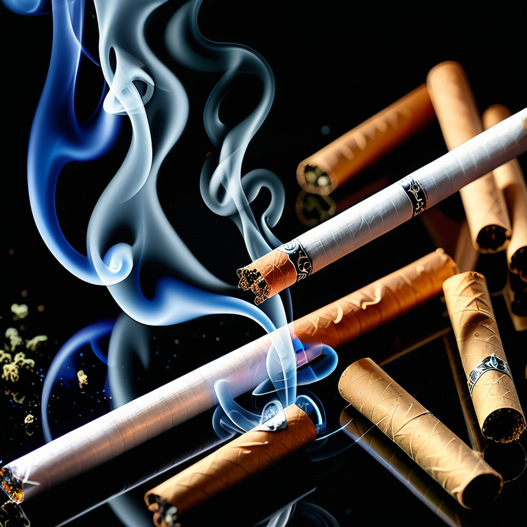 Two Hands Reaching for a Cigarette Surrounded by Swirling Smoke