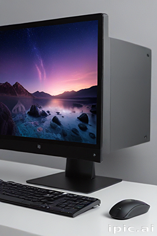 A Sleek Desktop Computer Setup with Scenic Landscape on the Screen.