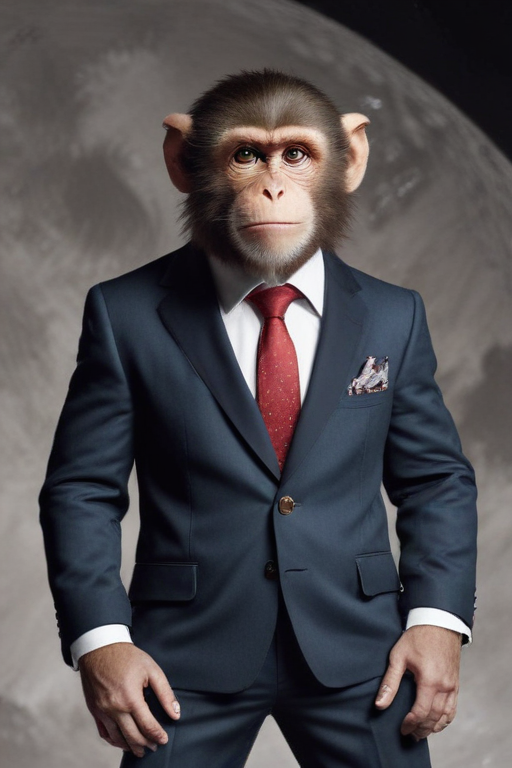 Monkey in a suit on the moon