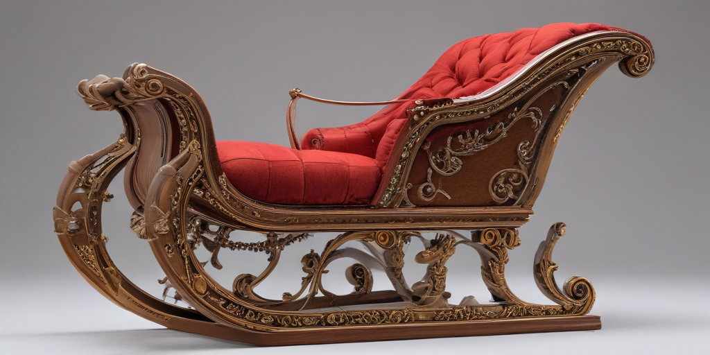 Elegant Vintage Sleigh Chair with Rich Red Upholstery and Intricate ...