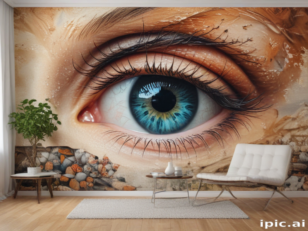 Stunning Close-Up of a Realistic Eye Mural in Modern Interior Design