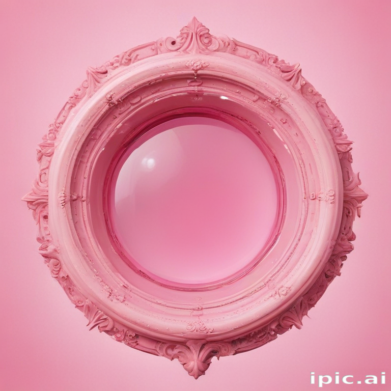 Elegant Pink Mirror with Intricate Frame Reflecting a Soft Pink Hue