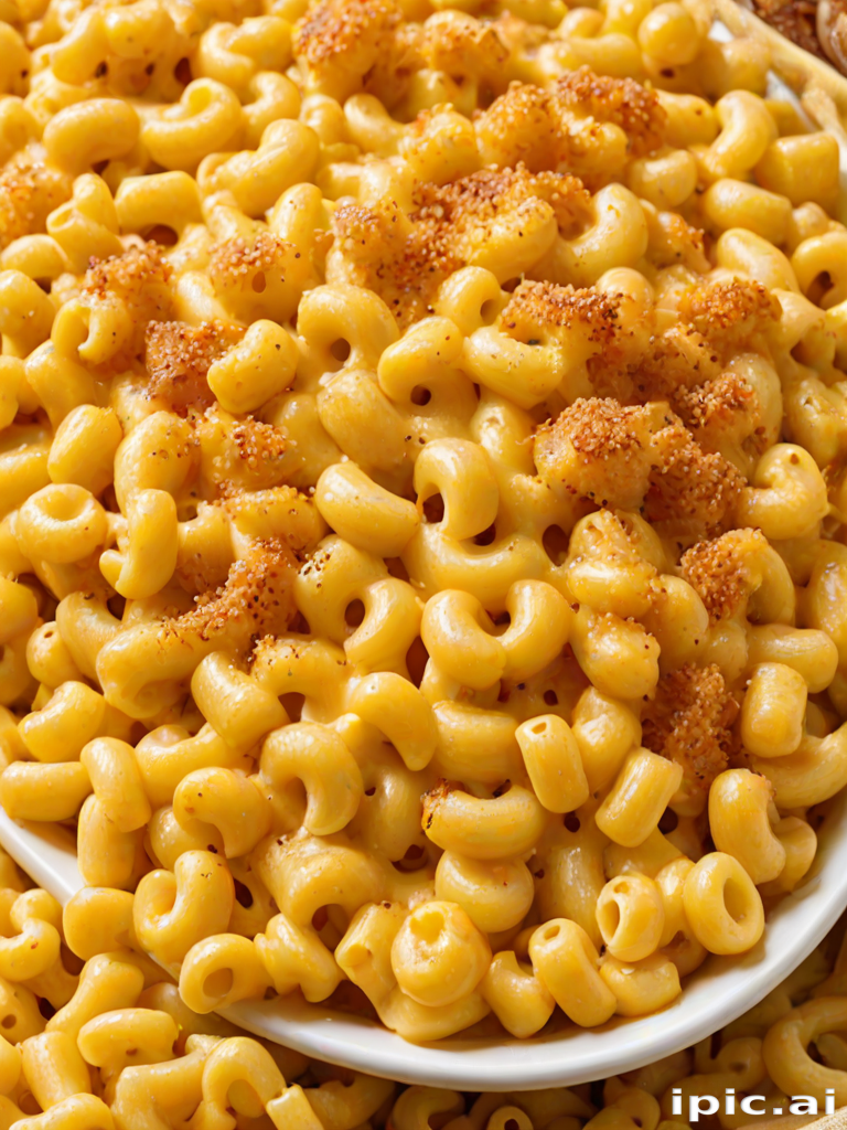 A Delicious Platter of Creamy Macaroni and Cheese with Crunchy Toppings.