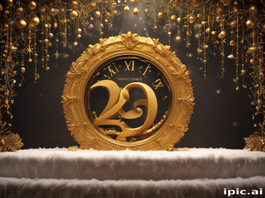 Elegant Golden Frame Featuring the Number 20 Surrounded by Festive ...