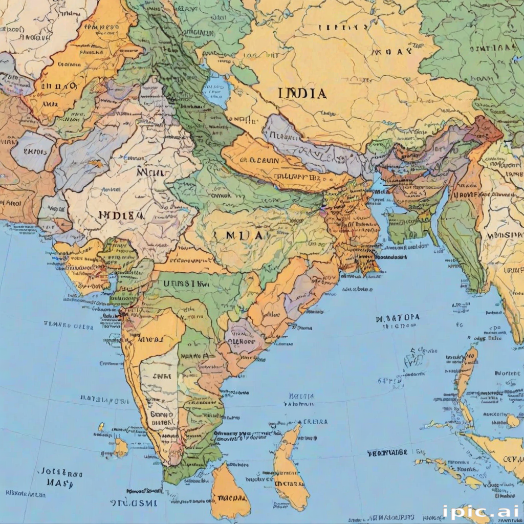 Detailed Geographical Map Highlighting Countries and Regions of South Asia