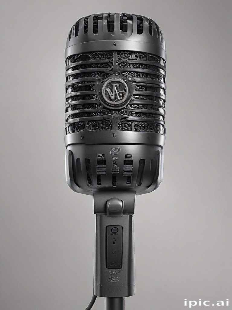 Classic Vintage Microphone on Stand with Intricate Design and Modern Touch