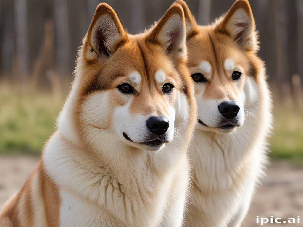 Two Beautiful Dogs Sitting Together in a Scenic Outdoor Setting