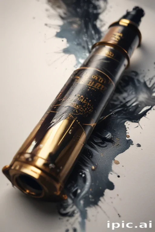 Elegant Vintage Ink Pen Surrounded by Artistic Black and Gold Swirls