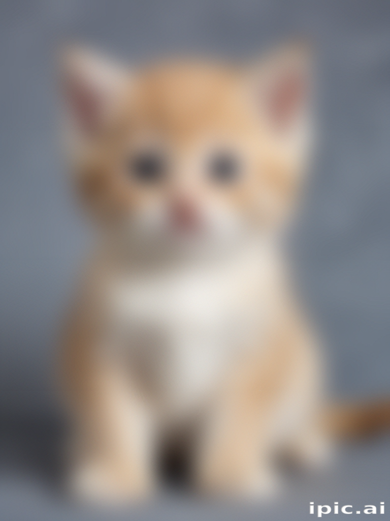 A Cute Blurry Orange Kitten Sitting Adorably on a Soft Surface.