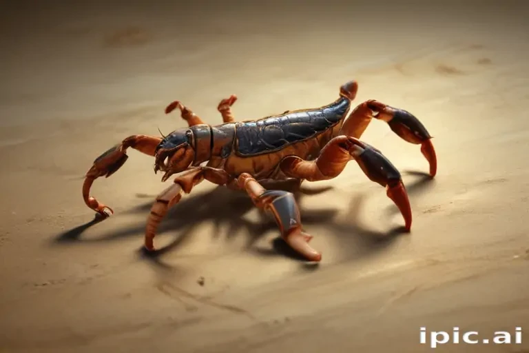 Close-Up of a Realistic Scorpion Crawling on a Sandy Surface
