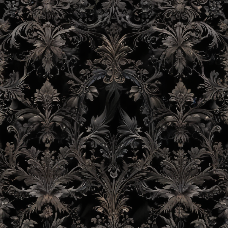 Elegant Black Floral Pattern with Intricate Swirls and Textures Throughout