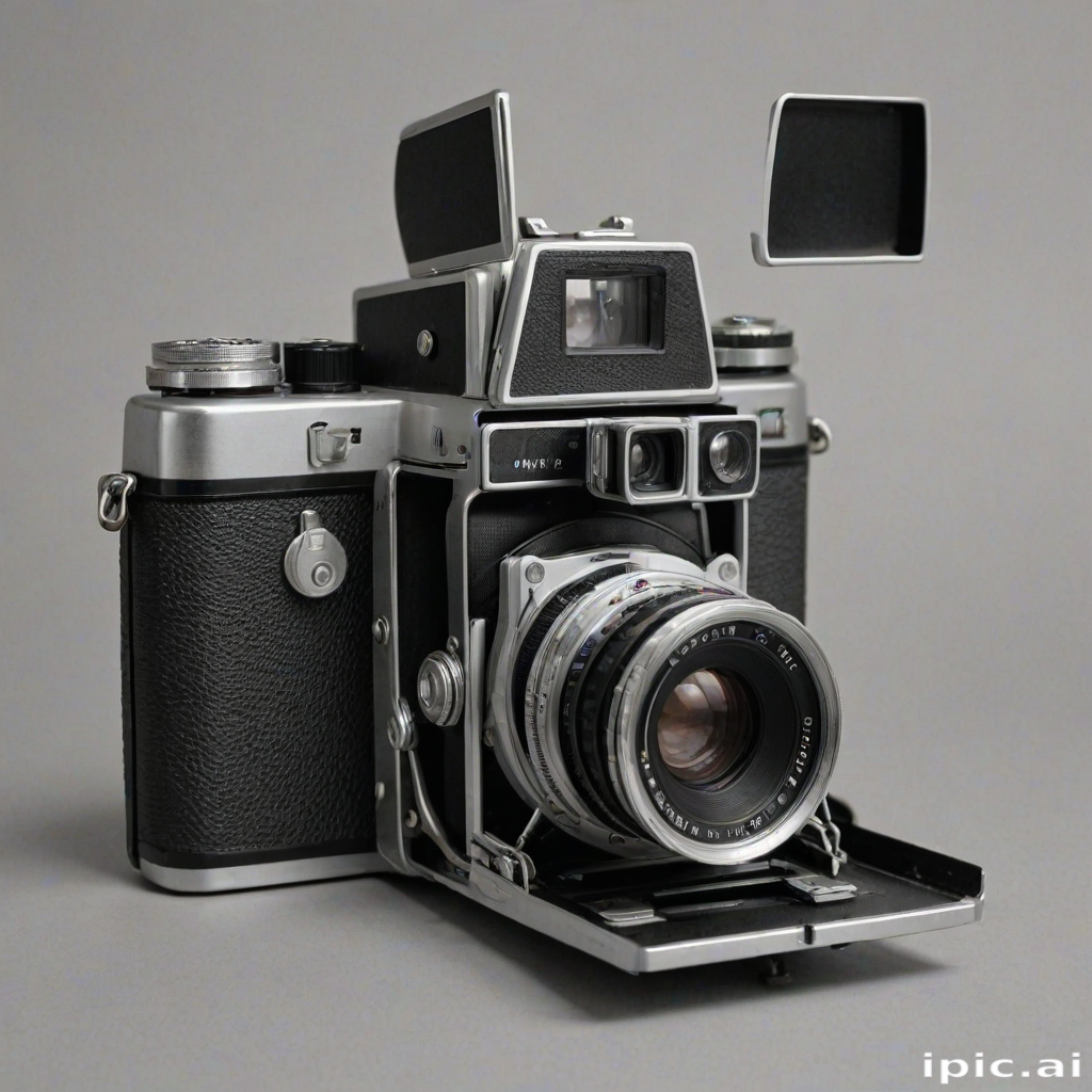 Classic Vintage Camera with Open Lens and Unique Design Features
