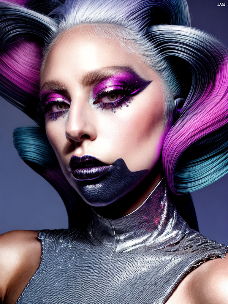 Lady gaga magazine cover, face close up, silver tears,alien fasion ...