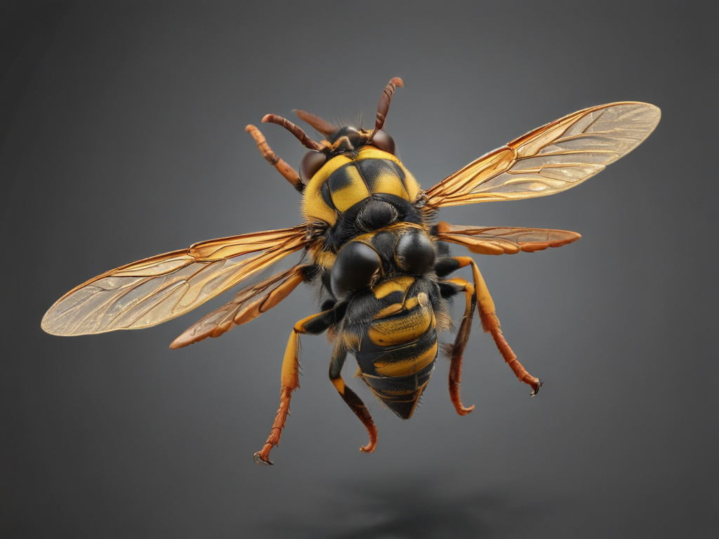 Close-Up View of a Strikingly Detailed Bee in Mid-Flight