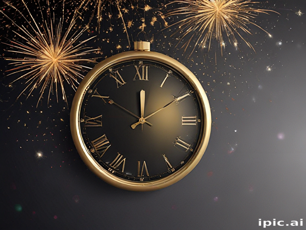 Elegant Clock Surrounded by Colorful Fireworks Celebrating a Special ...