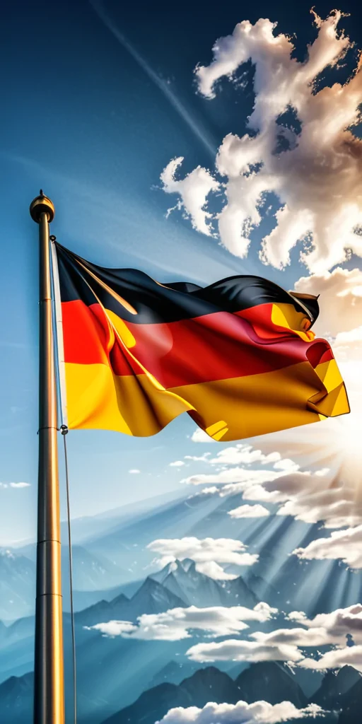 Majestic German Flag Waving Proudly Against a Beautiful Sky Background