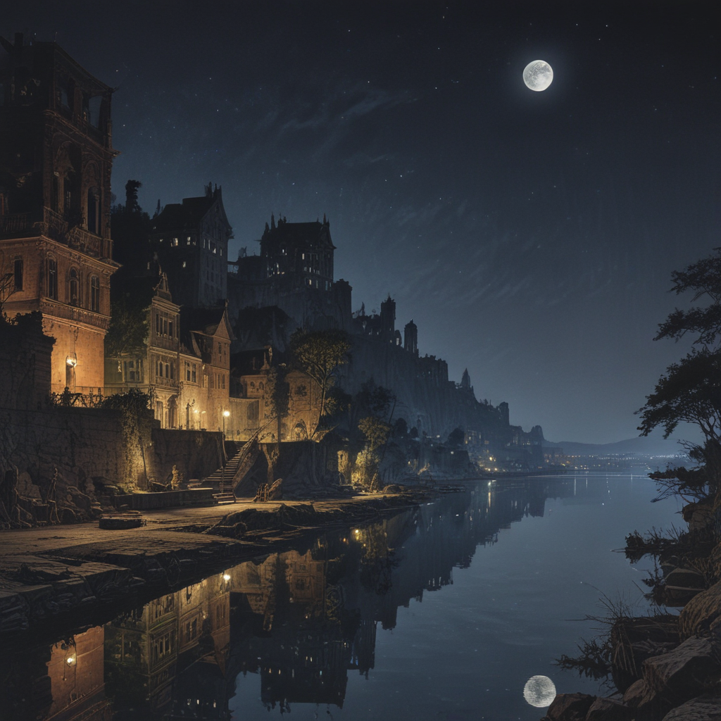 roman empire jean giraud moebius oniric landscape piranesi lake night