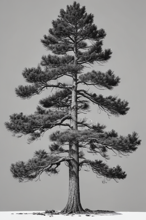 A Majestic Pine Tree Standing Tall Against a Minimalist Gray Background
