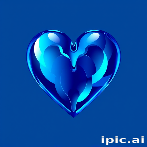Elegant Blue Heart Shape with Shiny Reflection on a Deep Blue Background