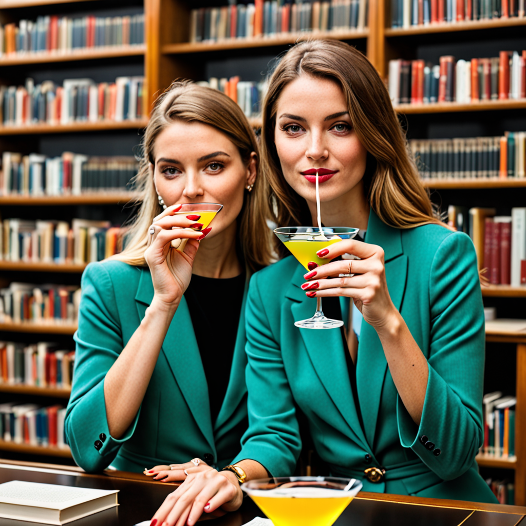 women drinking martinis in the library