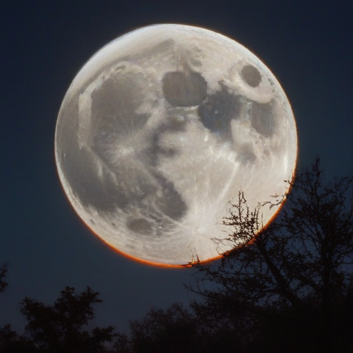 Stunning Night Sky Featuring a Bright, Majestic Full Moon Over Trees