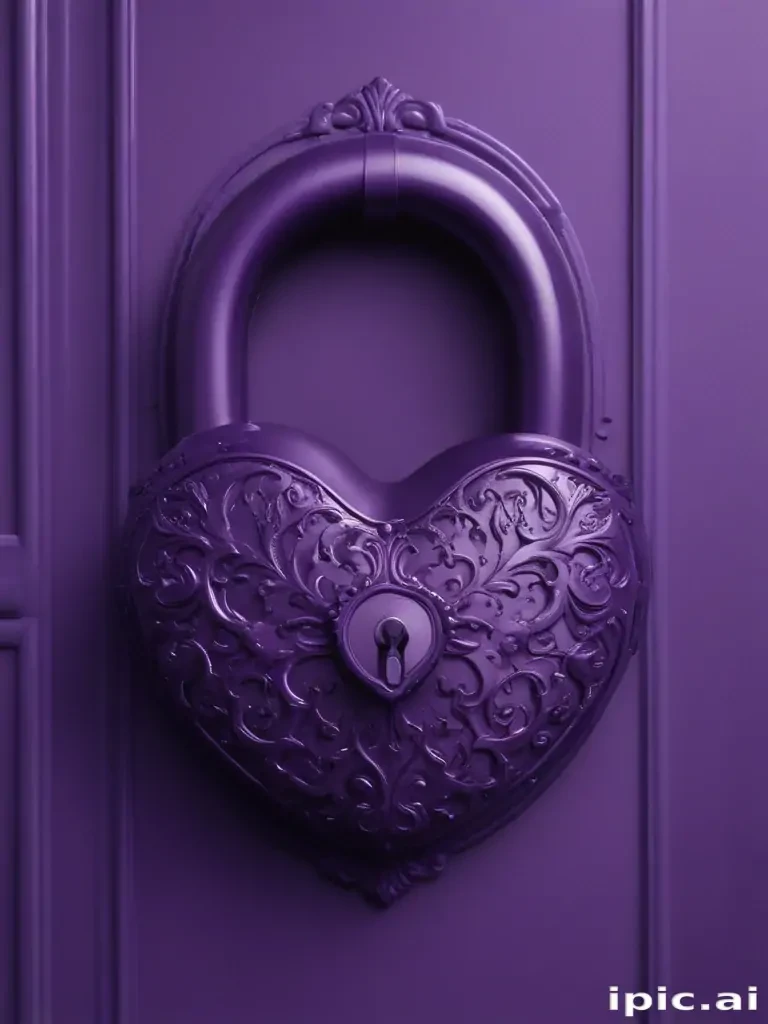 A Beautifully Crafted Purple Heart-Shaped Lock on a Matching Door