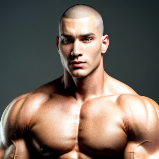 big strong masculine muscular man with buzz cut hairstyle