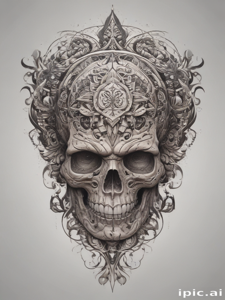 Intricate Artistic Design of a Skull Surrounded by Ornate Patterns and ...