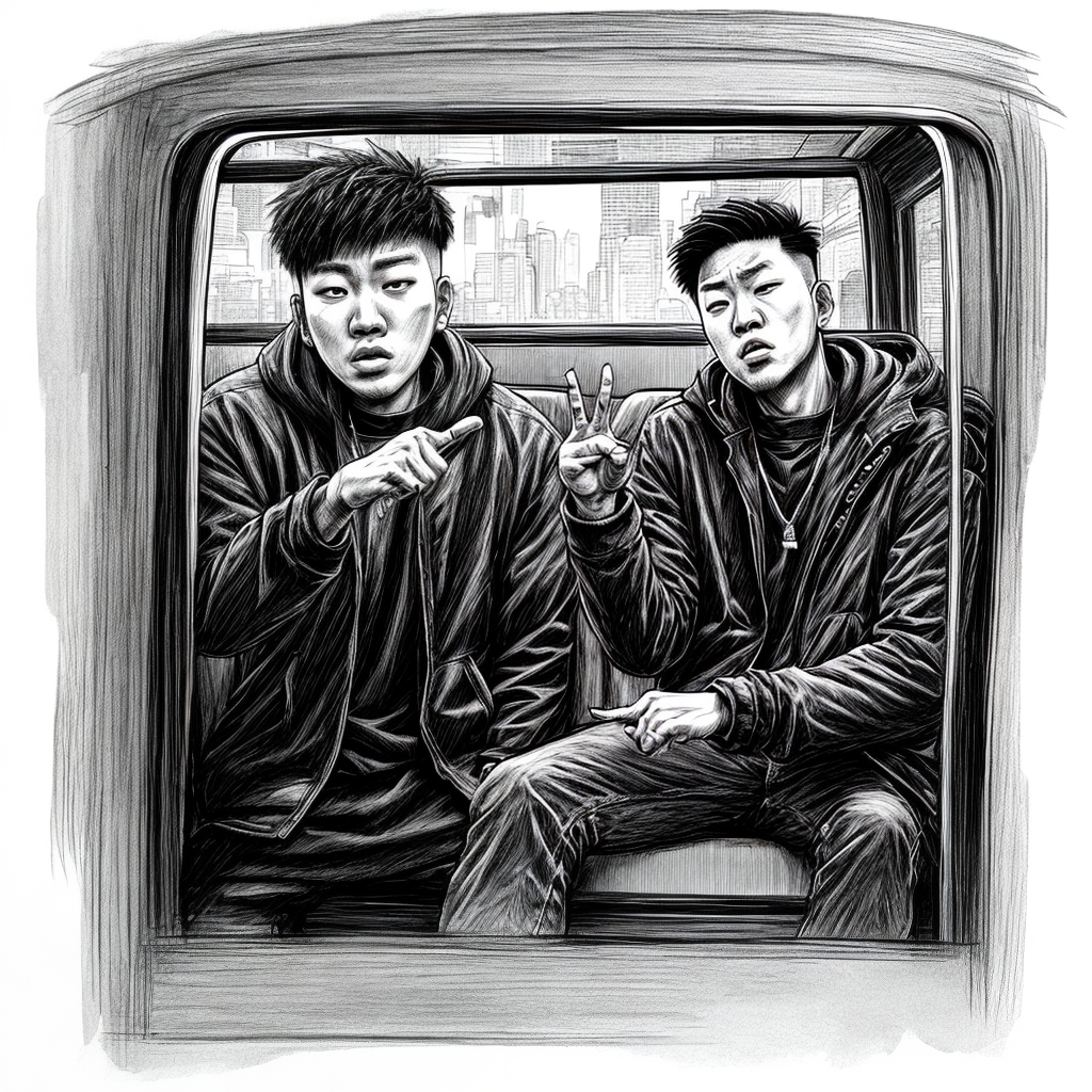 ASIAN HIP HOP RAPPER IS SINGING INSIDE THE BUS. COMIC BOOK. SKETCH ...