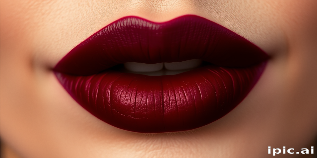 Close-Up of Luscious Deep Red Lips with Glossy Finish and Texture