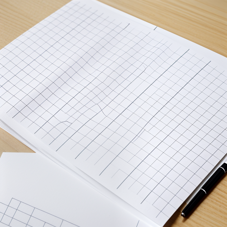 A Blank Graph Paper Notebook Opened on a Wooden Table Surface.