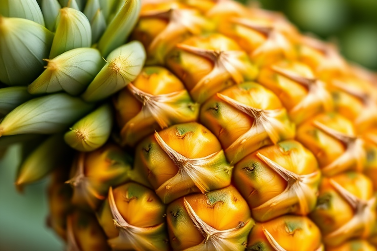 Close-Up of a Fresh Pineapple Showcasing Its Textured Skin and Color