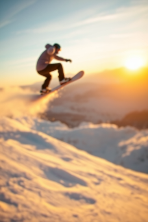 Snowboarder Soars Through the Air Against a Stunning Sunset Background