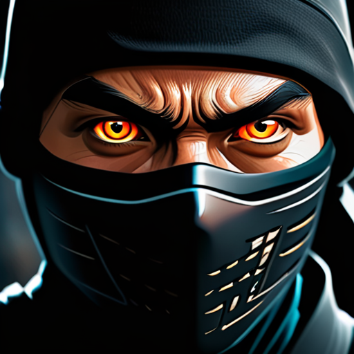 Close up of a ninja with glowing eyes