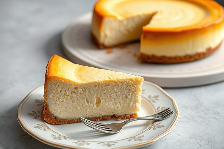 Deliciously Creamy Cheesecake with Golden Caramelized Topping on ...